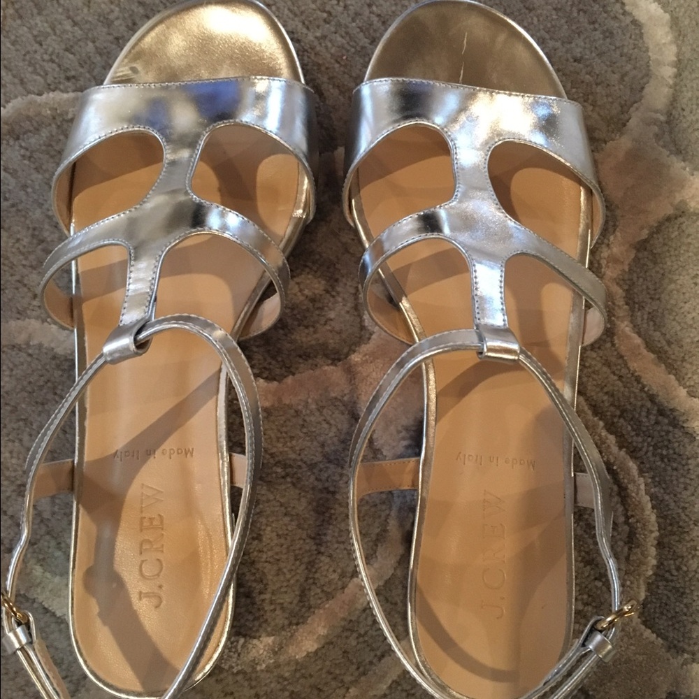 Jcrew Metallic Silver Gladiator Sandals Size 7.5 - Gem
